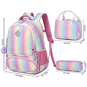 Meisohua Kids School Rainbow Glitter Backpack with Lunch Bag Girls Preschool Backpack 3 in 1 School Bag Set Daypack Bookbag (Bling Set)