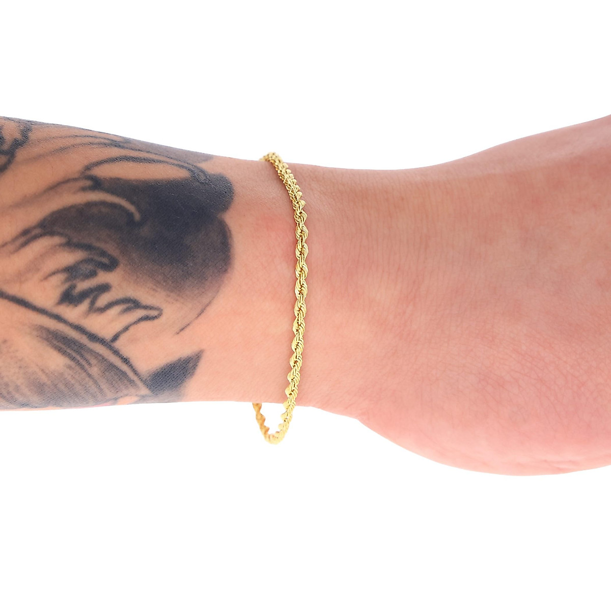 Nuragold 14k Yellow Gold 2mm Rope Chain Diamond Cut Bracelet or Anklet, Mens Womens Jewelry 7" 7.5" 8" 8.5" 9"