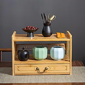 Gmasiou Meditation Altar Table for Spiritual, Puja Table with Drawer, Perfect Used for Prayers, Divination, Worship or Bamboo Furniture for Displaying Jars, Plants and Books (16.5x9.8x11 in)