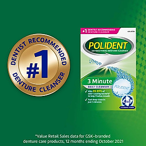 Polident 3-Minute Antibacterial Denture Cleanser - Mint, 3 Minute Whitening, 120 Count