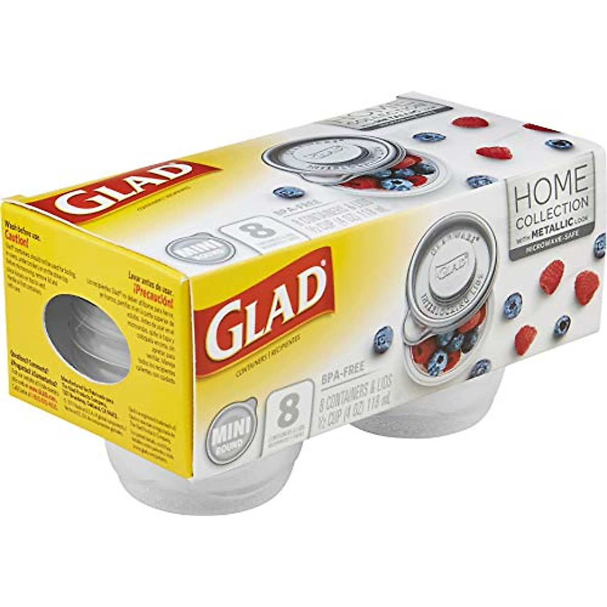 GladWare Home Mini Round Food Storage Containers, Small Food Containers Hold 4 Ounces of Food, 8 Count Set | With Glad Lock Tight Seal, BPA Free Containers and Lids