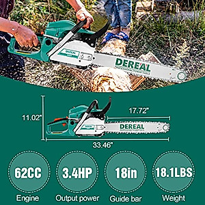 DEREAL 62cc Gas 18'' Chainsaw 2 Cycle Gasoline Powered Chain Saws Handheld for Home Garden