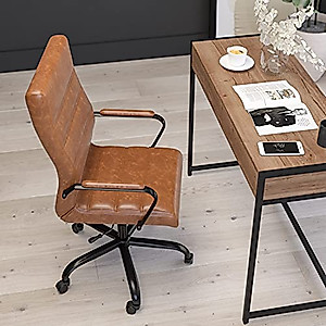 Merrick Lane Milano Contemporary High-Back Brown Faux Leather Home Office Chair with Padded Black Arms