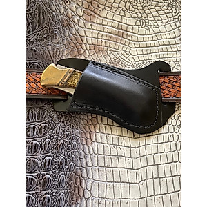 Leather Pocket Right Hand Knife Sheath Fits Buck 110 or Buck 112, Folding Knife Sheath for Belt, Black, Sheath Only