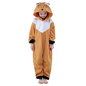 CANASOUR Unisex Halloween Kids Brown Fox Onesie For 10-12 Years Girls Costume Party Cosplay Pyjamas (Height 56-59”, 10 Years, Fox)