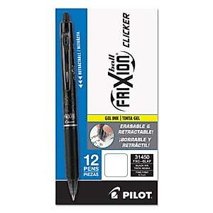 Pilot 31450 FriXion Clicker Erasable Gel Ink Retractable Pen, Black Ink, .7mm, Dozen