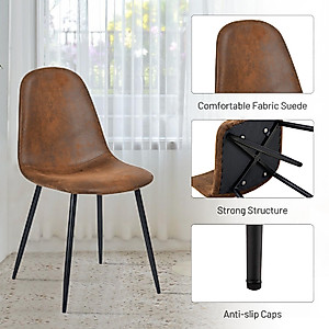 FurnitureR Dining Chairs Comfortable Upholstered Side Seating Armless for Home Kitchen Bedroom Living Room Guest Restaurant Cafe (Brown, Set of 4)