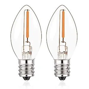 C7 LED E12 Candelabra Bulb Small Edison Candle Night Light Bulbs Salt Lamp Bulbs 0.5W Equivalent 5W 7W Warm White 2700K Clear Bulbs for Chandelier Christmas Light 50 Lumens Non-Dimmable (Pack of 2)