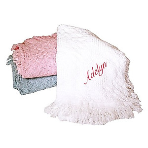 Custom Embroidered Monogrammed Pink Girl Cotton Woven Personalized Baby Blanket
