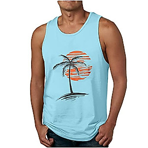 NaRHbrg Palm Tree Tanks Tops for Mens Cool Printed Graphic Sleeveless Tank Top Muscle Shirt for Workout Gym Jogging Blue