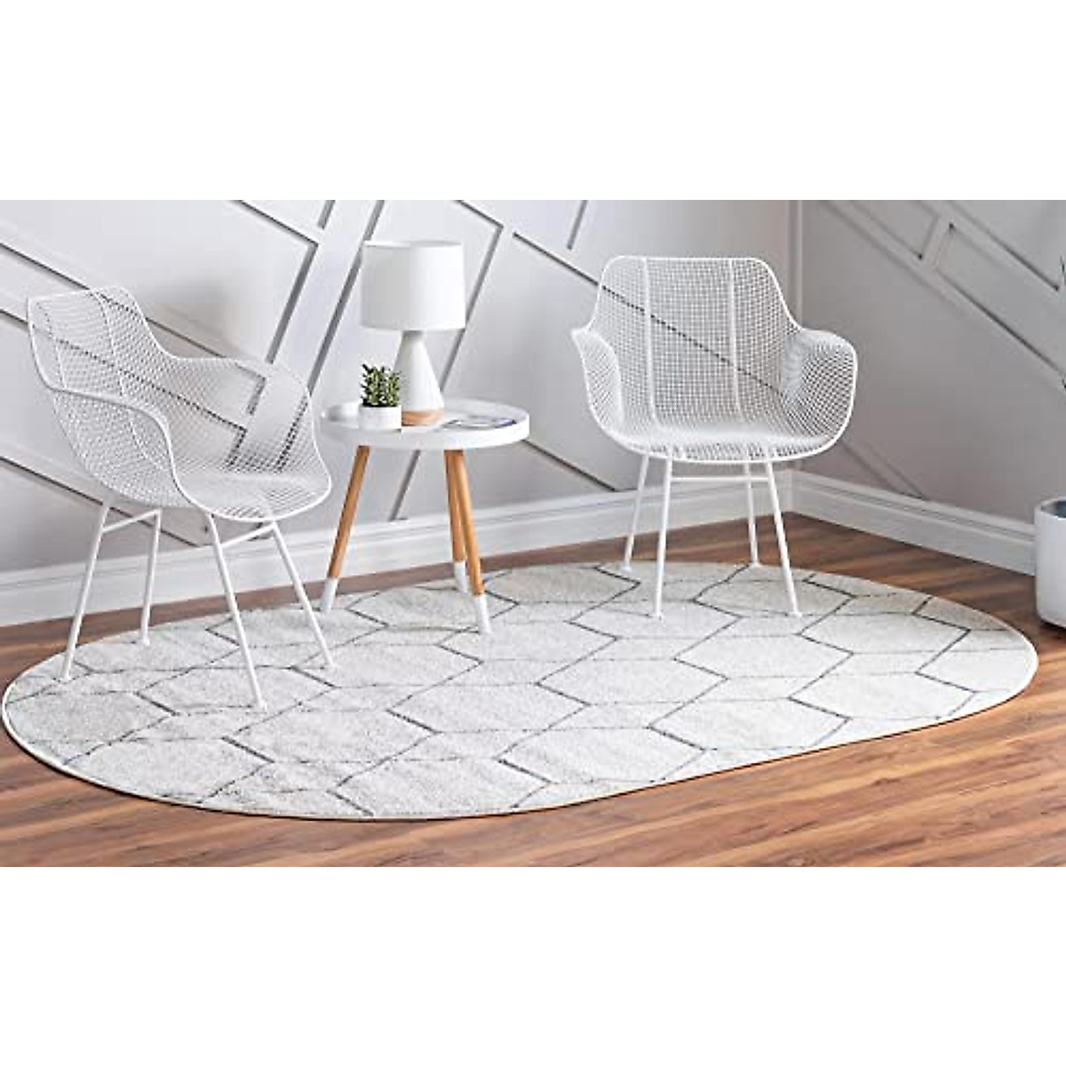 Unique Loom Trellis Frieze Collection Area Rug - Geometric (3' x 5' Oval, Ivory/ Gray)