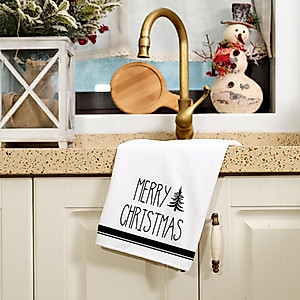 ARKENY Christmas Kitchen Towels Set of 2,Black Xmas Tree Dish Towels 18x26 Inch,Hoilday Farmhouse Home Decoration AD101