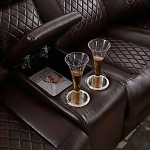 Tulib L Shape Manual Sectional Sofa with 4 Cup Holders and Storage Box, PU Leather Symmertrical Reclining Couch w/Console & Chaise, 5 Seater Furniture Set, for Theater, Living Room, Guestroom, Brown