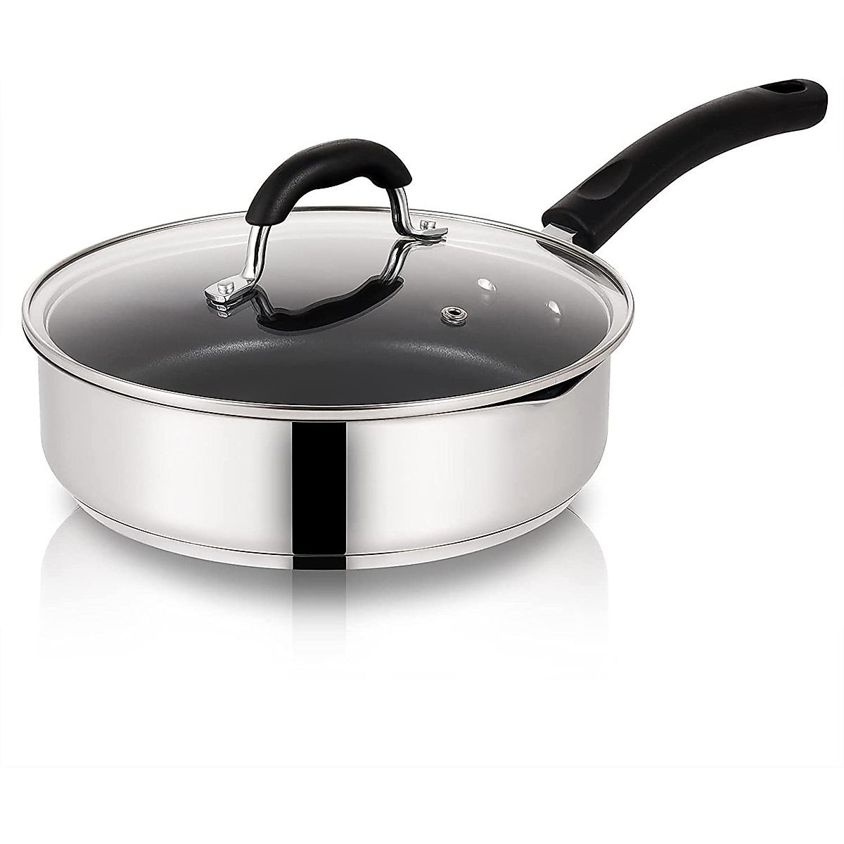 Qstar 3 qt. Stainless Steel Aluminum Nonstick Saute Deep Fry Pan with Lid and Pour Spout
