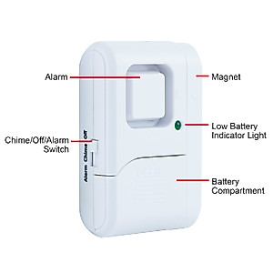 GE Personal Security Window and Door Alarm, 1 Pack, DIY Protection, Burglar Alert, Wireless Chime/Alarm, Easy Installation, Home Security, Ideal for Home, Garage, Apartment and More,White, 56789