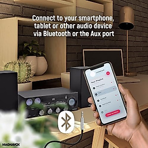 Magnavox MM451 3-Piece Tray Loading CD Shelf System with Digital PLL FM Stereo Radio, Bluetooth Wireless Technology, and Remote Control in Black | LCD Display | AUX Port Compatible |