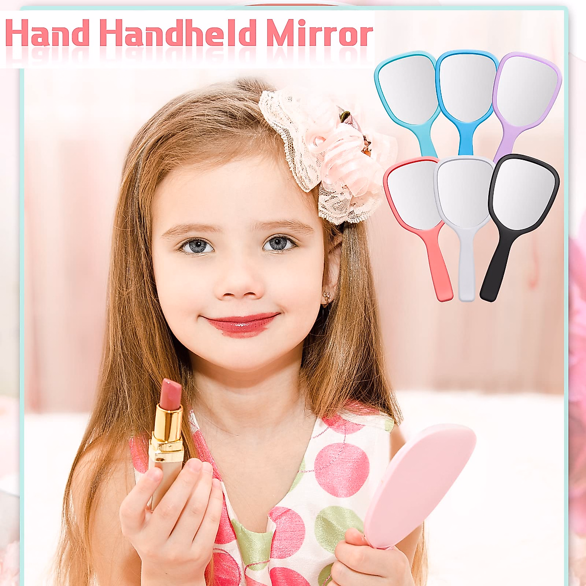 Vinsot Handheld Mirror Bulk Hand Mirrors with Handle Plastic Compact Travel Makeup Cosmetic Mirror Small Hand Held Mirror Portable Vanity Mirror for Home Camping Classroom, 7.09 x 3.15 Inches