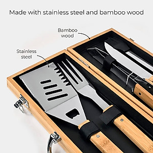 Personalized BBQ set box for men, custom engraved name outdoor cooking barbecue master grilling utensil accessories kit for dad & husband, father’s day gift (Customized)