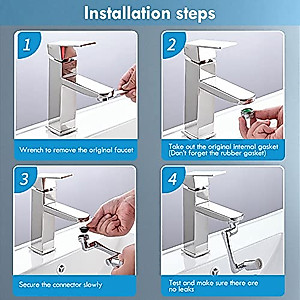 Owfeel 1440° Faucet Extender, Large-Angle Rotating Robotic Arm Water Nozzle Faucet Adaptor, Universal Splash Filter Faucet Attachment with 2 Water Outlet Modes, perfect for Bathroom Sink, Kitchen Sink