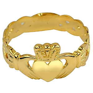 10k Yellow Gold Claddagh Friendship, Engagement, or Wedding Ring with Trinity Knot Band - Size 7