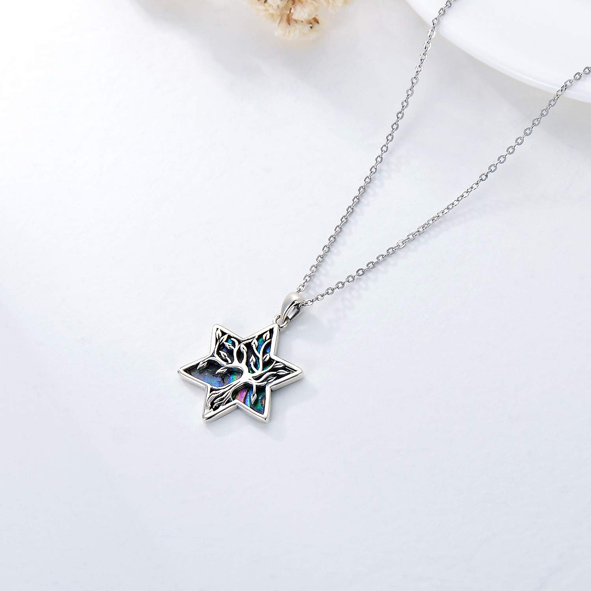 ONEFINITY Tree of Life Necklace 925 Sterling Silver Abalone Shell Star of David Pendant Necklace for Women Jewelry