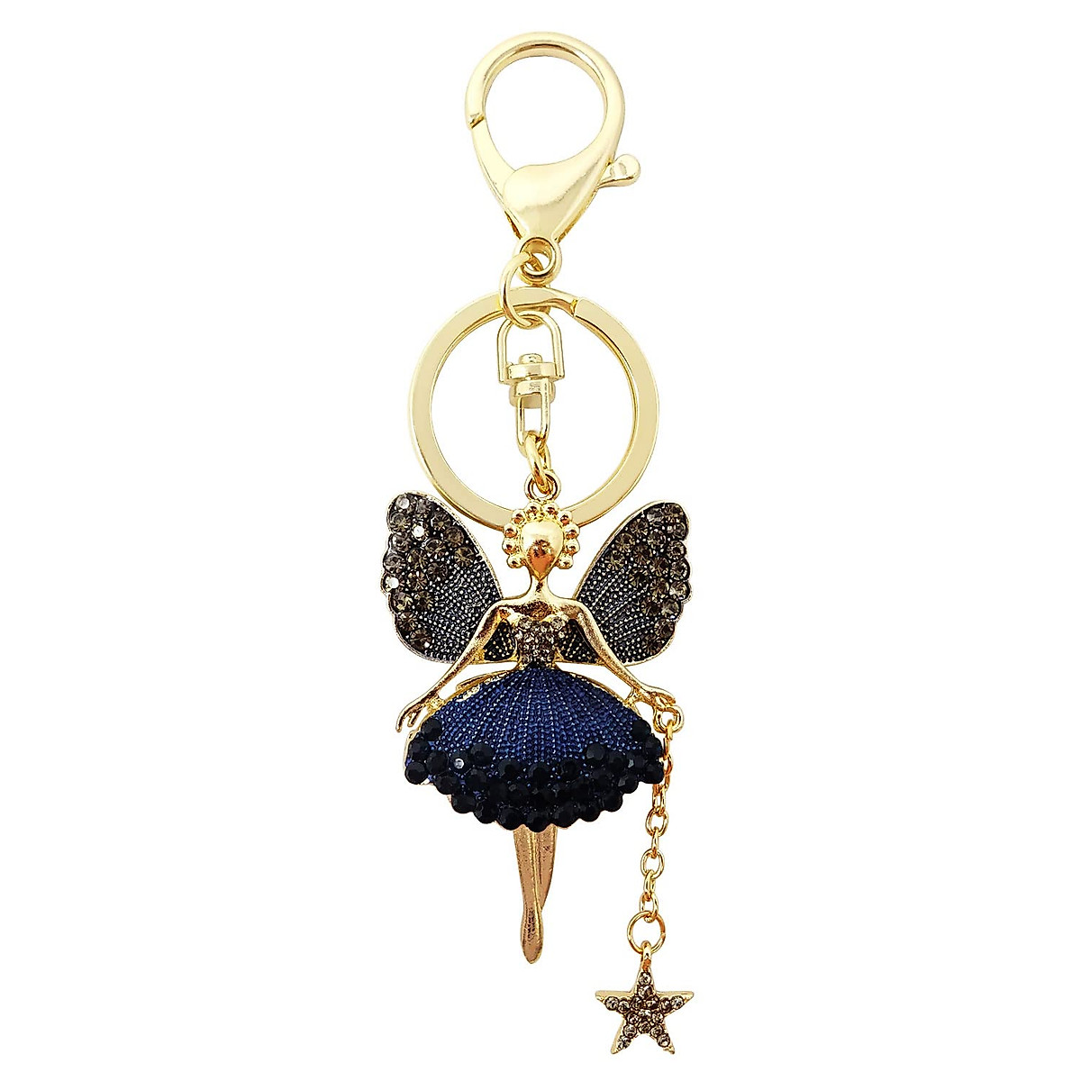 Honbay 1PCS Rhinestone Butterfly Wing Fairy Keychain Dancing Ballet Sparkling Crystal Keyring Pendant Women Key Chain Decoration in A Box for Bag Purse Wallet Handbags Backpack
