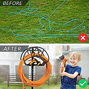 Walensee Garden Hose Holder Detachable Freestanding Water Hose Holder Hose Hanger for Outside Heavy Duty Metal Hose Storage Hose Stand Outdoor Decorative Hose Reel Rack for Garden, Yard & Lawn, Black