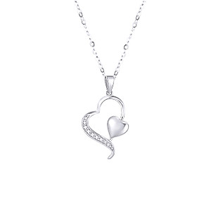 14k White Gold Diamond Heart Pendant Necklace for Women, Fine Anniversary Jewelry for Wife/Girlfriend, Love Gifts for Her (0.1ct), 16+1+1 Inch