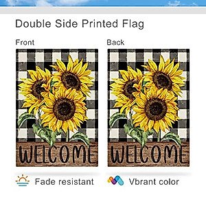 CMEGKE Sunflower Garden Flag, Buffalo Floral Welcome Garden Flag, Spring Summer Garden Flag Vertical Double Sided Burlap Party Holiday Yard Home Farmhouse Outside Decor 12.5 x 18 In B