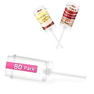 Clear Push-Up Cake Pop Shooter (Push Pops) Plastic Containers with Lids, Base & Sticks, Pack of 80(80 pack)
