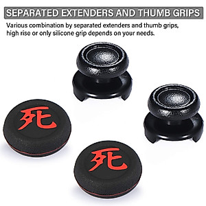 Playrealm FPS Thumbstick Extender & Printing Rubber Silicone Grip Cover 2 Sets for PS5 Dualsenese & PS4 Controller (Death of Kanji)