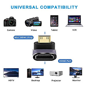 GINTOOYUN 8K Mini HDMI to Standard HDMI Adapter 2.1 Version Mini HDMI Male to UP Angle 90 Degree HDMI Female Extension Adapter for Camera,Laptop,Tablet,HDTV,Projector 2 PCS(UP Angle)
