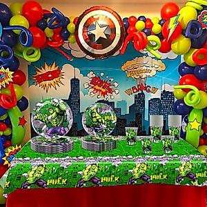 Green Hero Birthday Party Tableware Supplies Set for 16 Guests with Tablecloth, Plates and Cups,Green Hero Party Theme Birthday Baby Shower Party Decorations