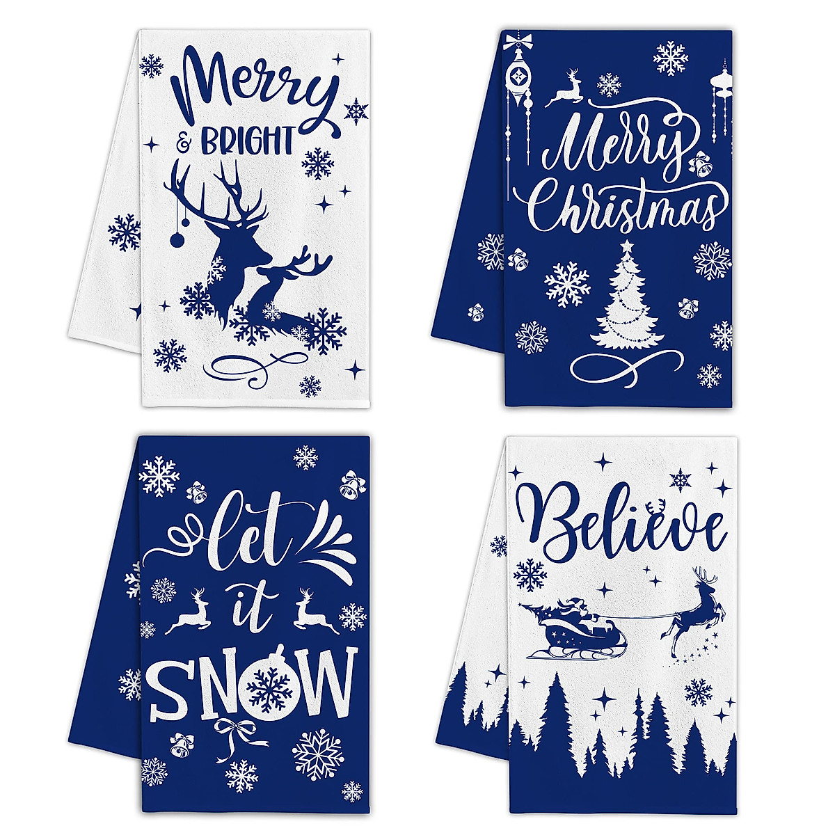 Pinatas Christmas Kitchen Towels Set of 4, Snowflake Blue Christmas Dish Towels, Winter Farmhouse Christmas Kitchen Decor, Hand Towels Housewarming Gifts for New Home
