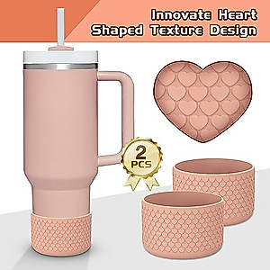 WUQID Heart Shaped Texture Silicone Boot Compatible with Stanle Quencher H2.0 & IceFlow Flip 20oz 30oz 40oz and Hydro Sport Flask 12-24oz, Anti-Slip Bottle Bottom Sleeve Cover