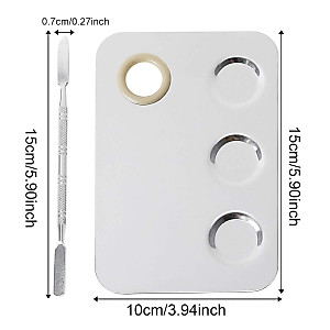 KissDate Makeup Mixing Palette, 6x4inch Stainless Steel Makeup Palette 3-well Nail-art Cosmetic Artist Mixing Palette with Makeup Spatula, Stocking Stuffers Christmas Gifts for Women