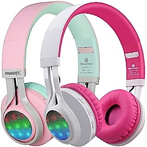2 Packs Riwbox WT-7S Kids Headphones Wireless, Foldable Stereo Bluetooth Headset with Mic Compatible with PC/Laptop/Tablet/iPad Pink&White