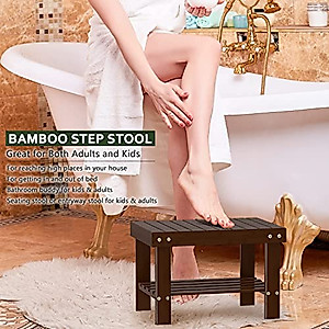 Zhuoyue Wooden Step Stool for Kids Adults Walnut Small Bamboo Wood Shower Foot Rest Stool Shaving Legs for Bathroom Sink Bed Kitchen