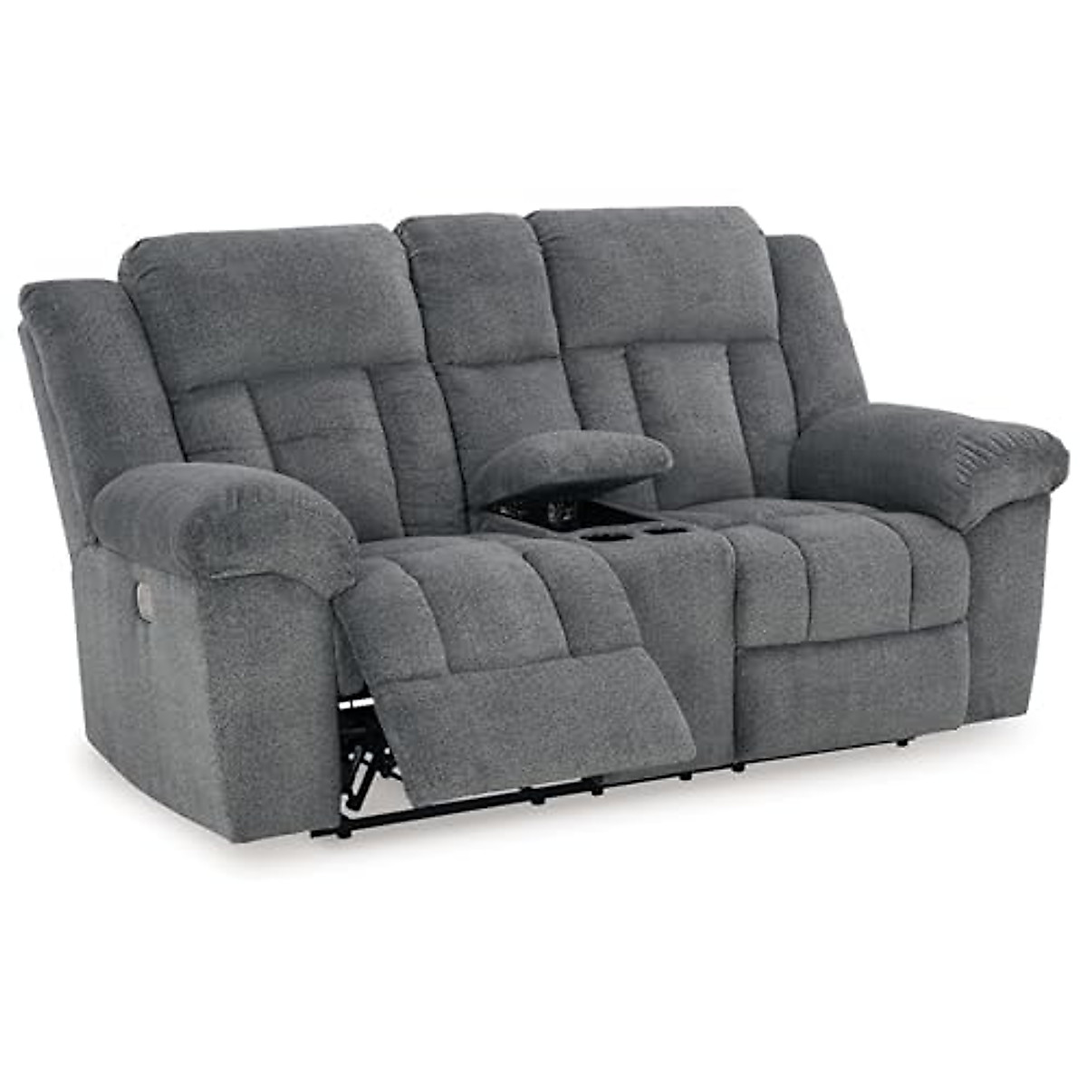 Signature Design by Ashley Tip-Off Modern Wall Hugger Power Reclining Loveseat with Adjustable Headrest, USB Ports, Storage and Cup Holders, Gray