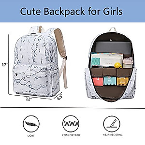 FLYMEI Marble Backpack for Girls, Cute Backpacks for School, Bookbags for Girls 15.6 Inch Lightweight Teens Backpack with Lunch Box, Laptop Backpack for School, Girls Backpacks
