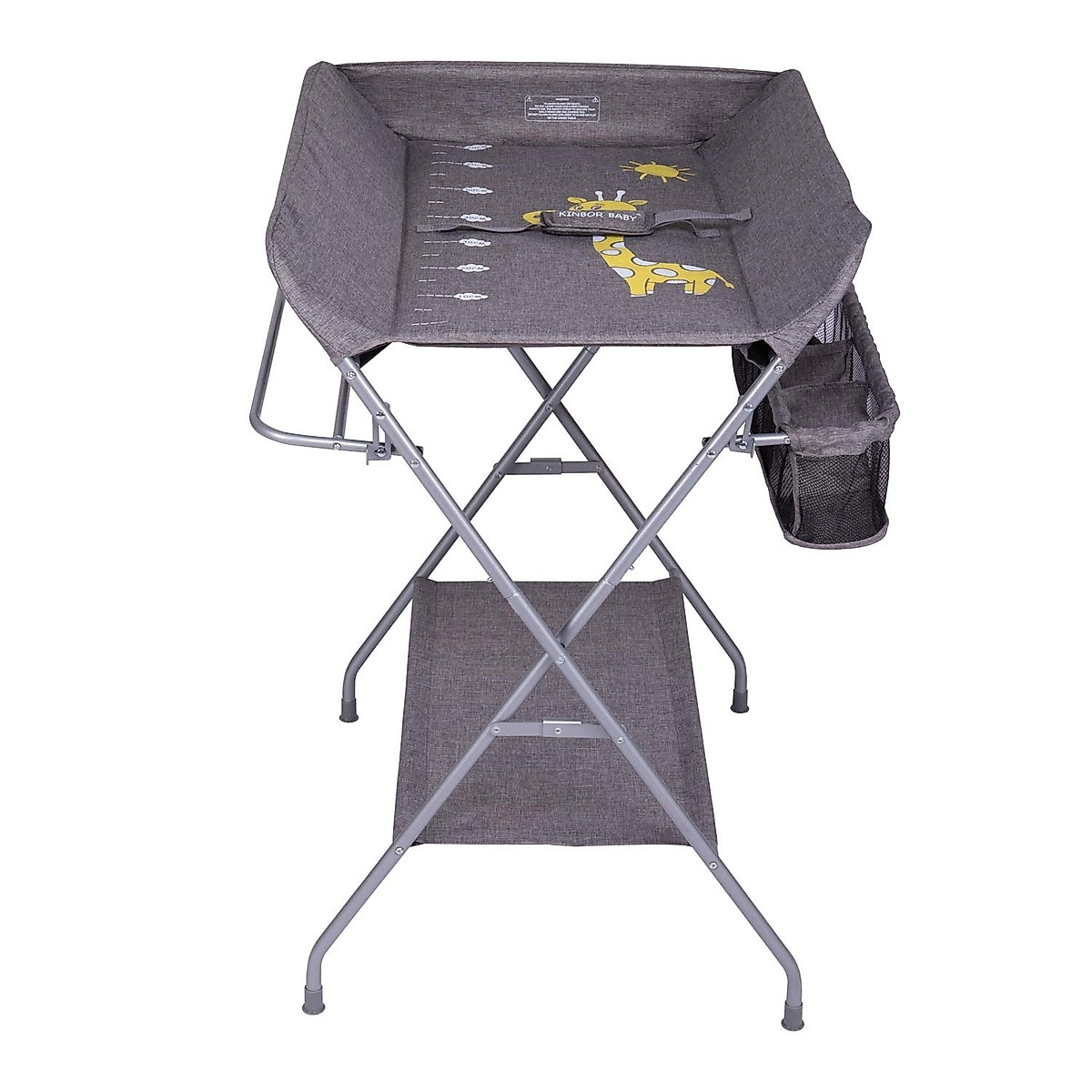 Baby Changing Table Nursing Station - Folding Diaper Table for Newborn Infant with Large Organizer Racks & Safety Belt, Grey
