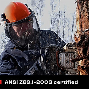 NoCry 6-in-1 Industrial Chainsaw Helmet with Face Shield and Ear Muffs - Includes a Mesh Chainsaw Face Shield & a Clear Plastic Face Visor - ANSI Z89.1 Certified Forestry Helmet or Arborist Helmet