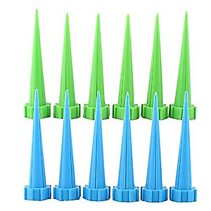 JTW- Lot of 12 Pcs Get Straight to The Root - Automatic Garden Cone Watering Spike Plant Flower Waterers Bottle Irrigation Plastic (L13 cm,dai 3cm) Green Blue Color