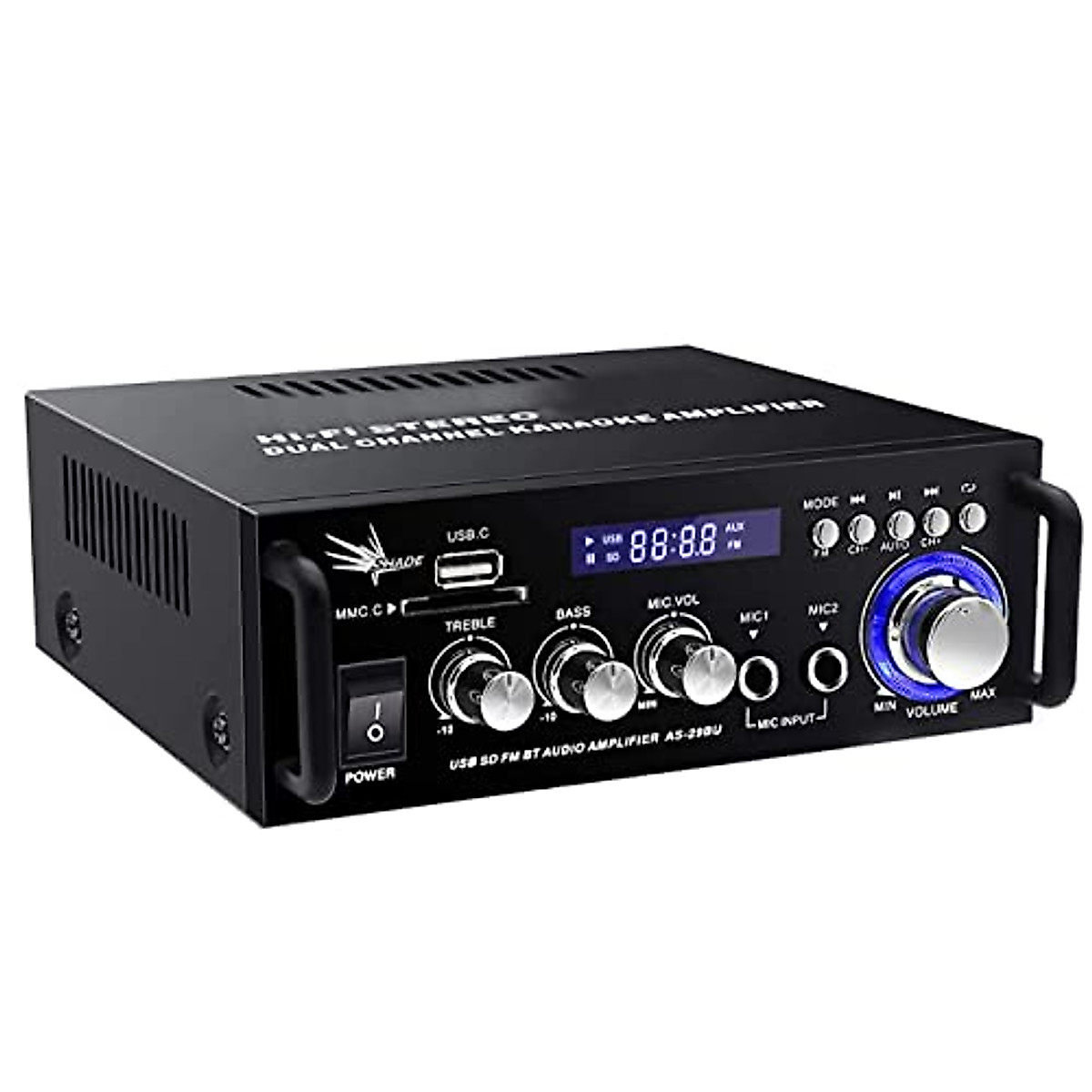 Kaynell 298A Wireless Bluetooth 5.0 Stereo Audio Amplifier, RMS 40Wx2, Max 300Wx2 Dual Channel Power Amp Sound Receiver w/USB, SD Card, FM Radio Home Speakers Theater System Remote Controller, Black