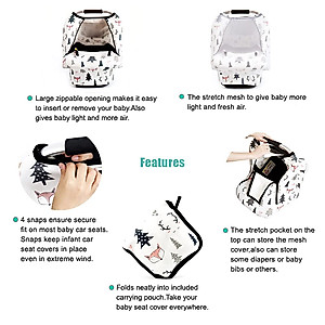 Stretchy Baby Car Seat Covers for Boys Girls, Infant Car Canopy for Spring Autumn Winter, Snug Warm Breathable, Zipped Window,Universal Fit,Forest Fox