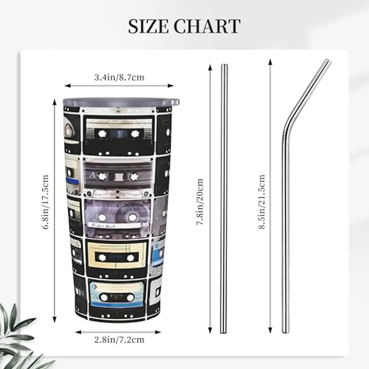 20oz Insulated Tumblers with Lids and Straws Retro Cassette Tape Stainless Steel Coffee Tumbler Cup Double Wall Vacuum Travel Coffee Mugs for Home, Office, Outdoor