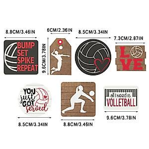 6 Pieces Volleyball Tiered Tray Decorations, Happy Volleyball Sport Wooden Signs Items Decor, Rustic Farmhouse Tray Sets for Kitchen Home Table Mini Decor Volleyball Themed Game Contest Party Supplies