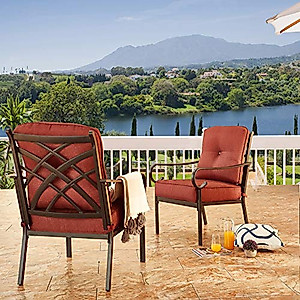 LOKATSE HOME Outdoor Conversation Furniture Set Patio Dining Metal Single Chairs with Cushion, 2, Red