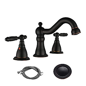 RKF Bathroom Faucets for Sink 3 Hole ORB 8 inch Widespread Bathroom Sink Faucet with Drain Double Lever Handle Faucet Bathroom Vanity Faucet Basin Mixer Tap Faucet WF013-ORB