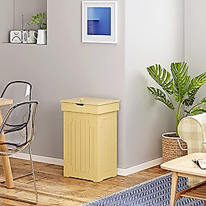 Function Home Trash Can Cabinet, 23 Gallon Kitchen Garbage Can, Wooden Recycling Trash Bin, Freestanding Dog Proof Trash Can, Farmhouse Trash Cabinet with Lid for Home Kitchen Bathroom, Yellow